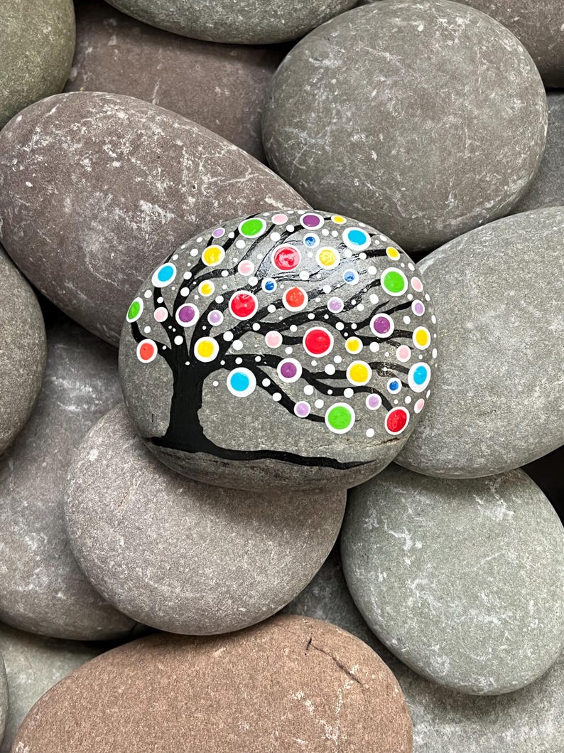 Hand Painted Tree of Life Stone Mandala Unique Painted Stones ...