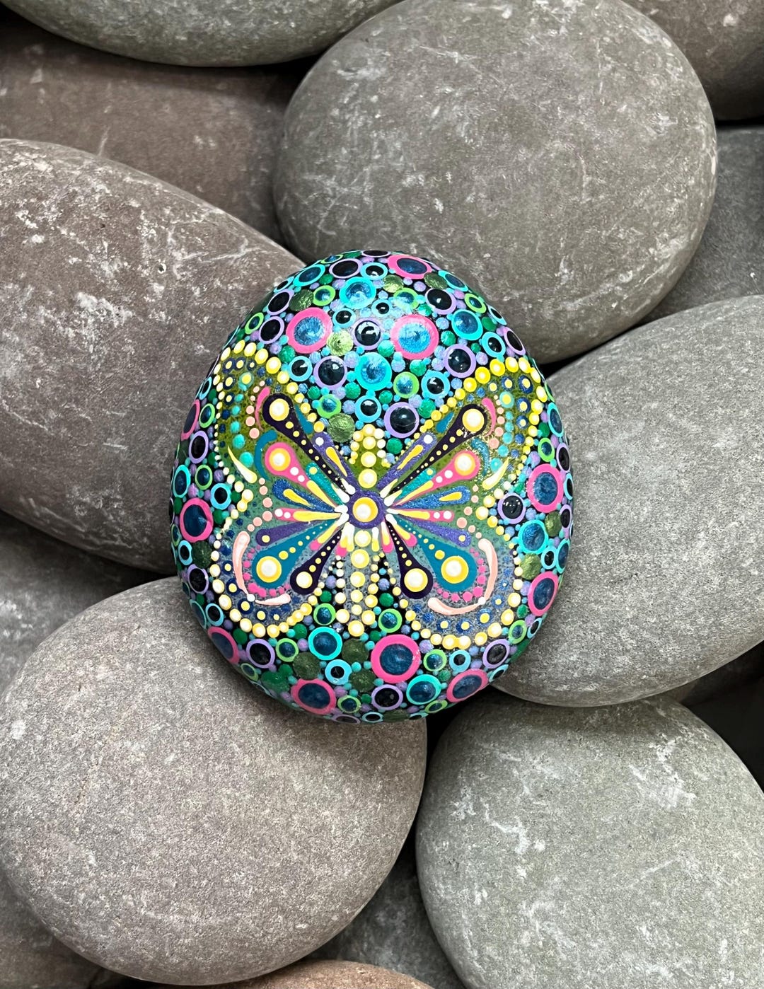 Hand Painted Mandala Butterfly Stone - Painted Stone - Ladybug - Pocket ...