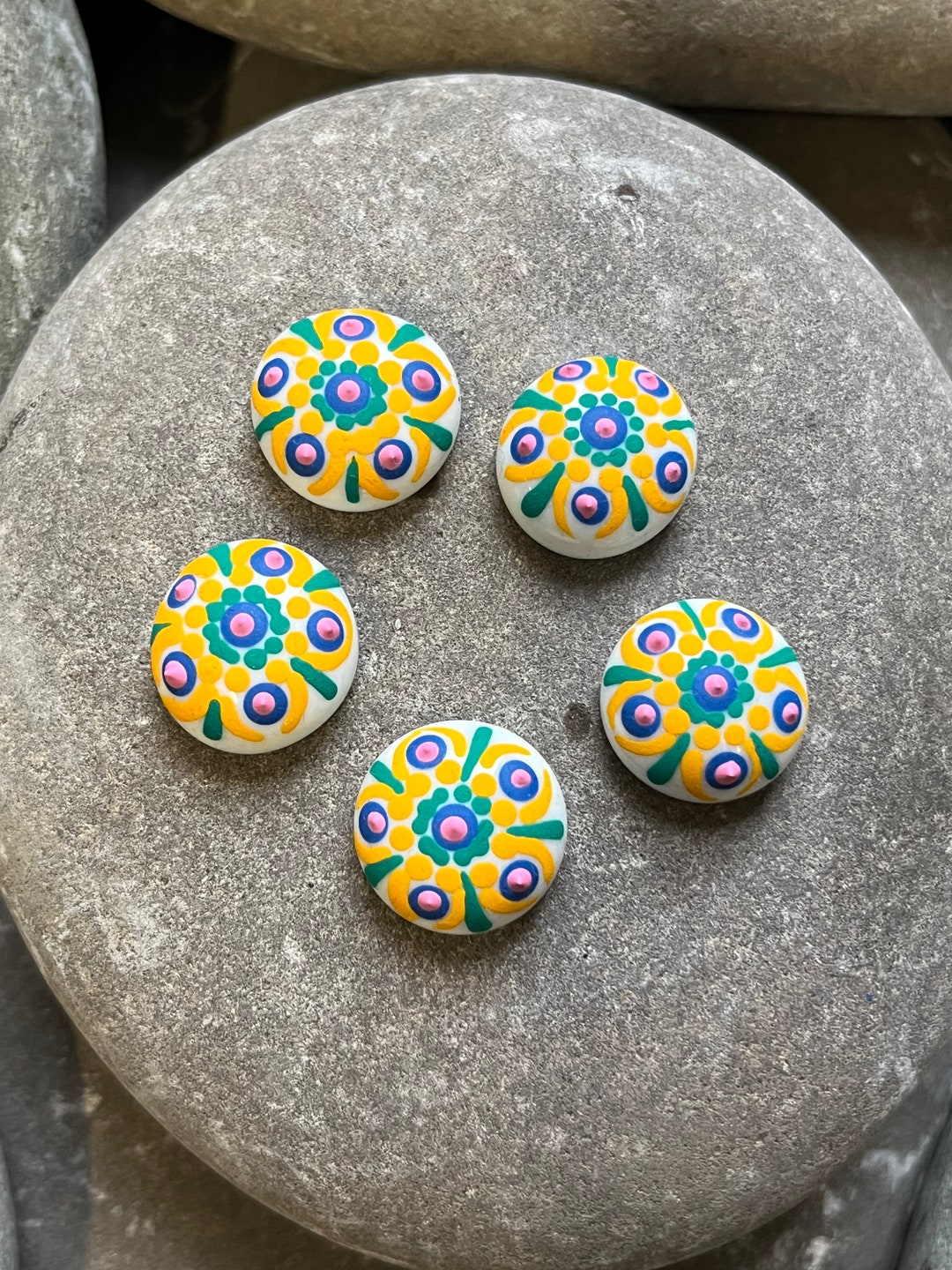 Mini Mandala Gems X 5 - Hand Painted - Painted Stones - Indoor Use ...