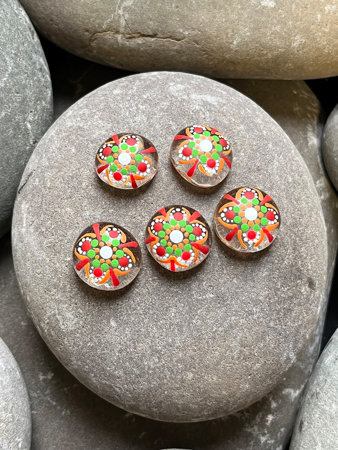 Mini Mandala Gems X 5 - Hand Painted - Painted Stones - Indoor Use ...