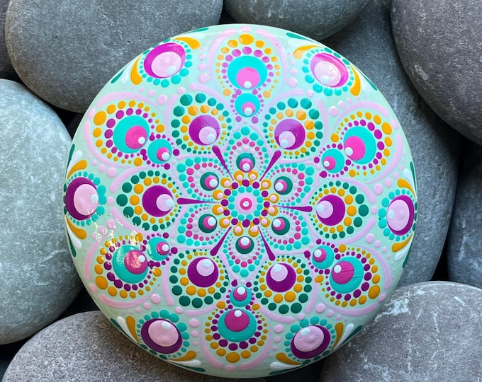 Large Hand Painted Mandala Stone - Meditation Stone - Hand Made ...