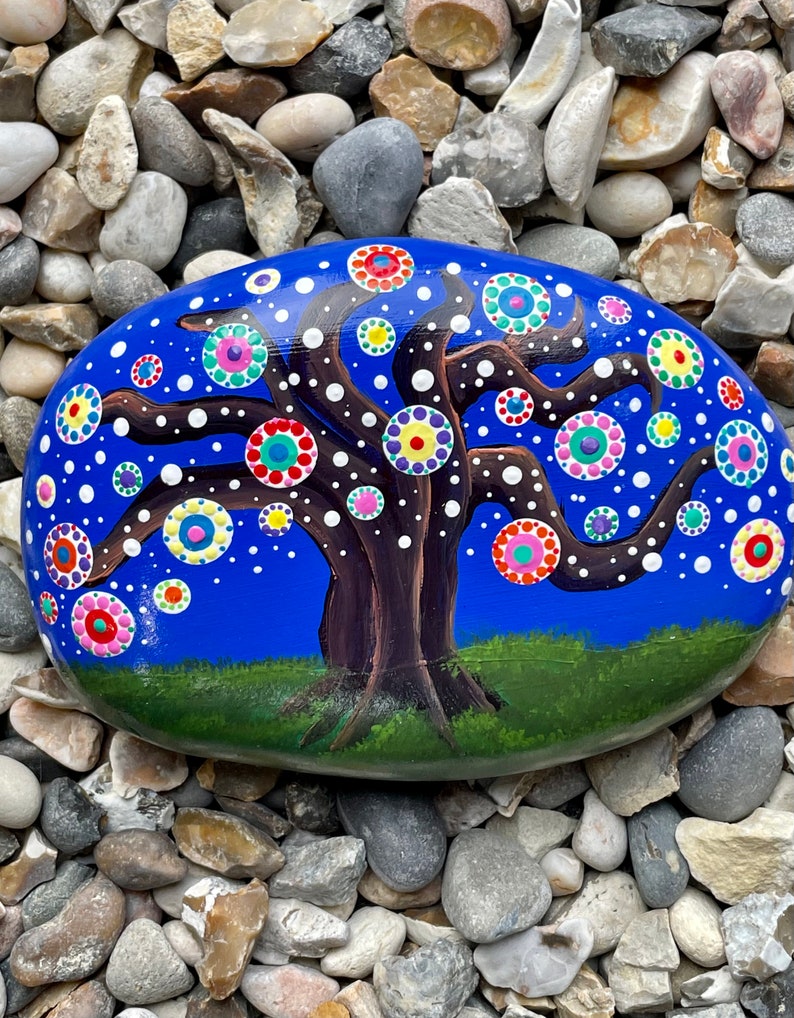 Personalised Large Hand Painted Tree of Life Stone Mandala | Etsy
