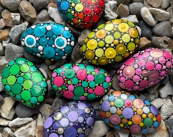 Dot Art Mandala Stone Hand Painted Rock Paperweight Mandala Meditation ...