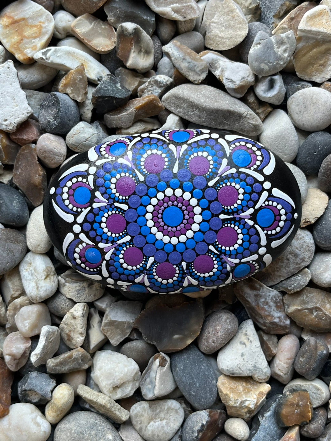 Hand Painted Mandala Stone - Polka Dot - Unique - Painted Stones ...
