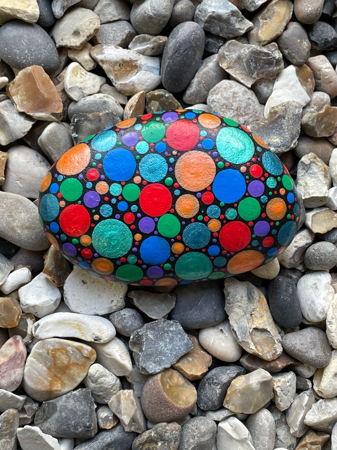 Hand Painted Polka Dot Stone - Mandala - Unique - Painted Stones ...