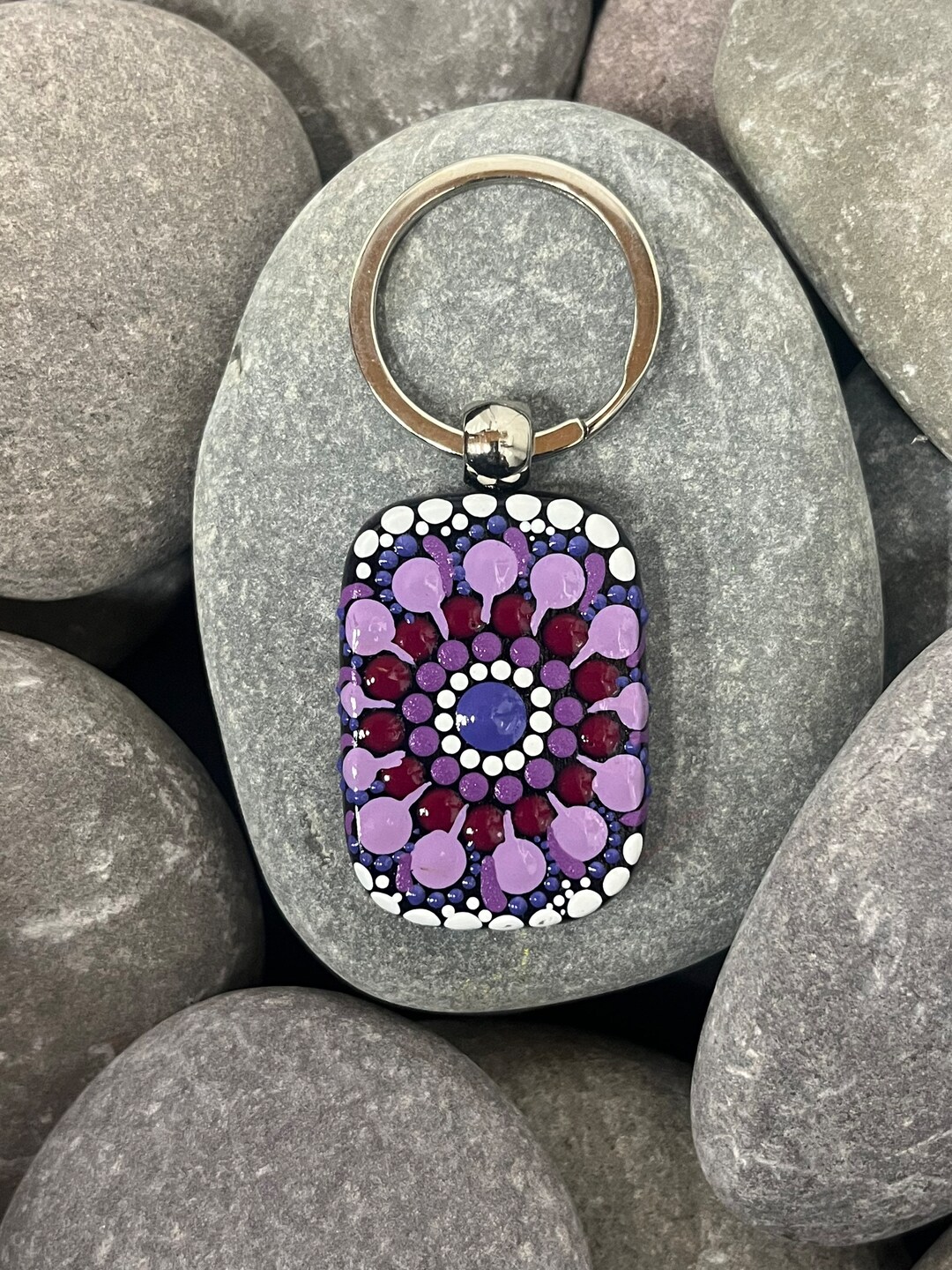 Hand Painted Mandala Keychain Wooden Keyring Hand Made Unique Painted ...