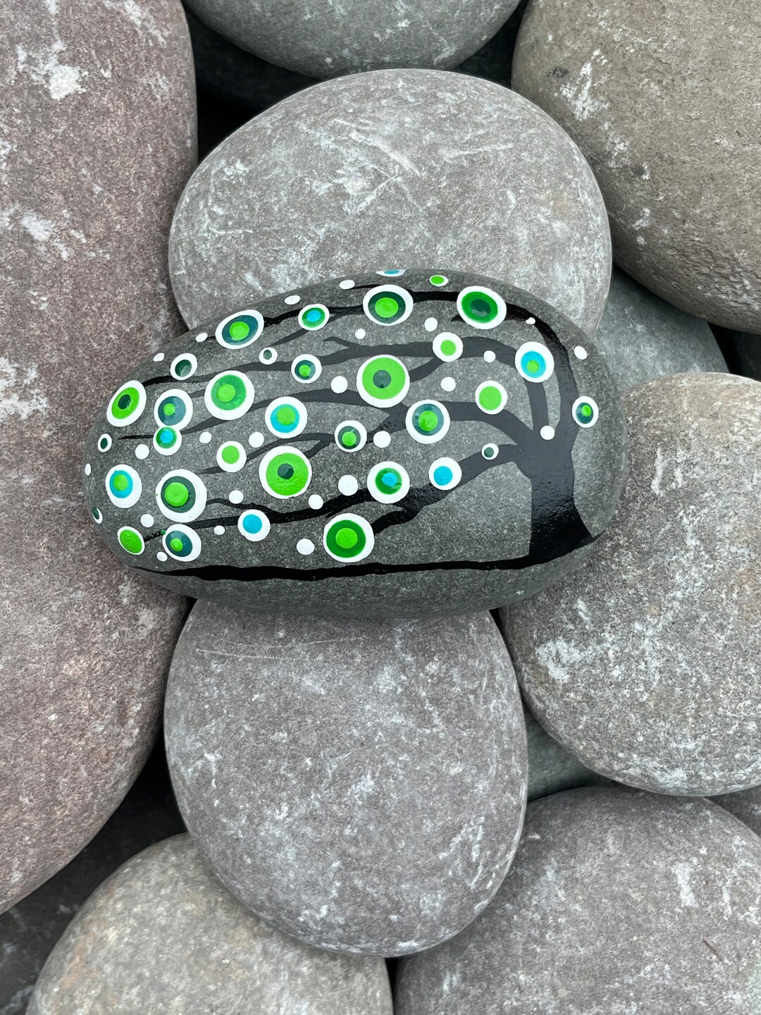 Small Hand Painted Tree of Life Stone - Mandala - Unique - Painted ...