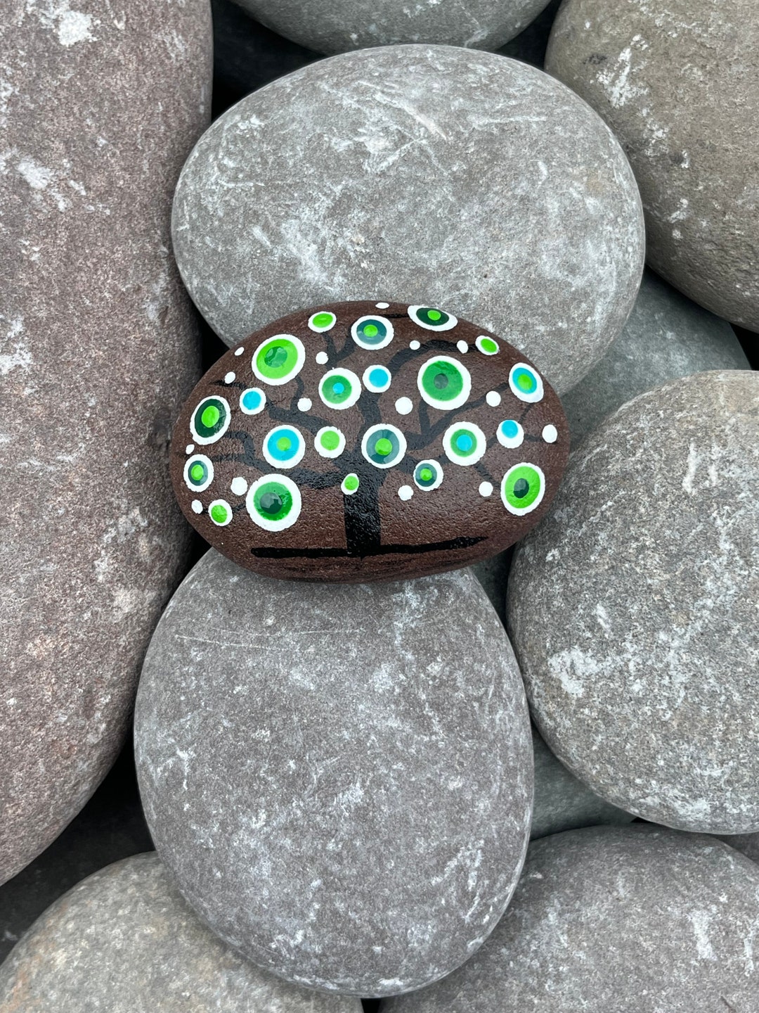 Small Hand Painted Tree of Life Stone Mandala Unique Painted Stones ...