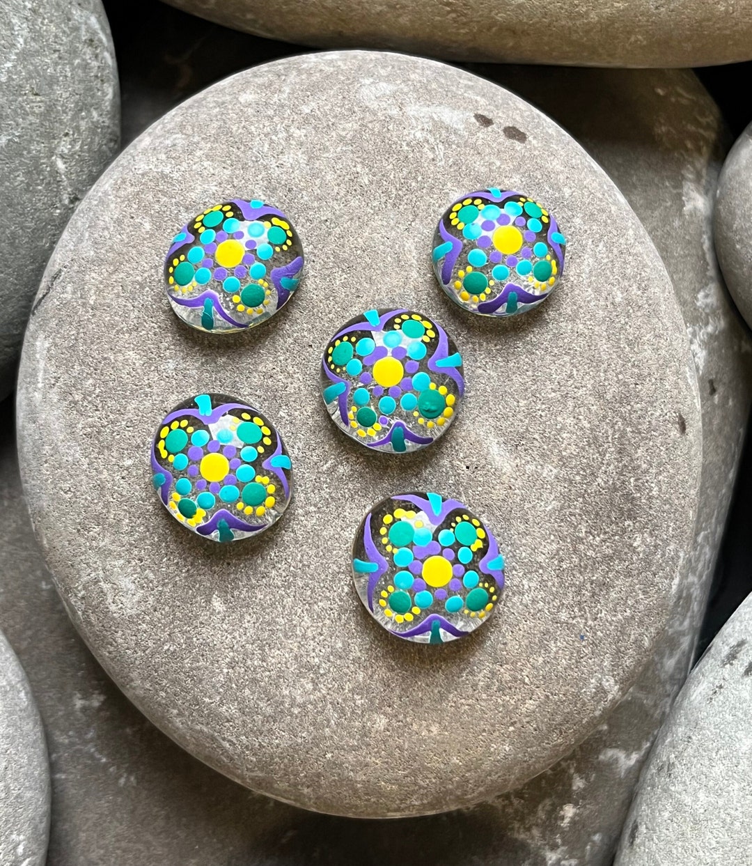 Mini Mandala Gems X 5 - Hand Painted - Painted Stones - Indoor Use ...