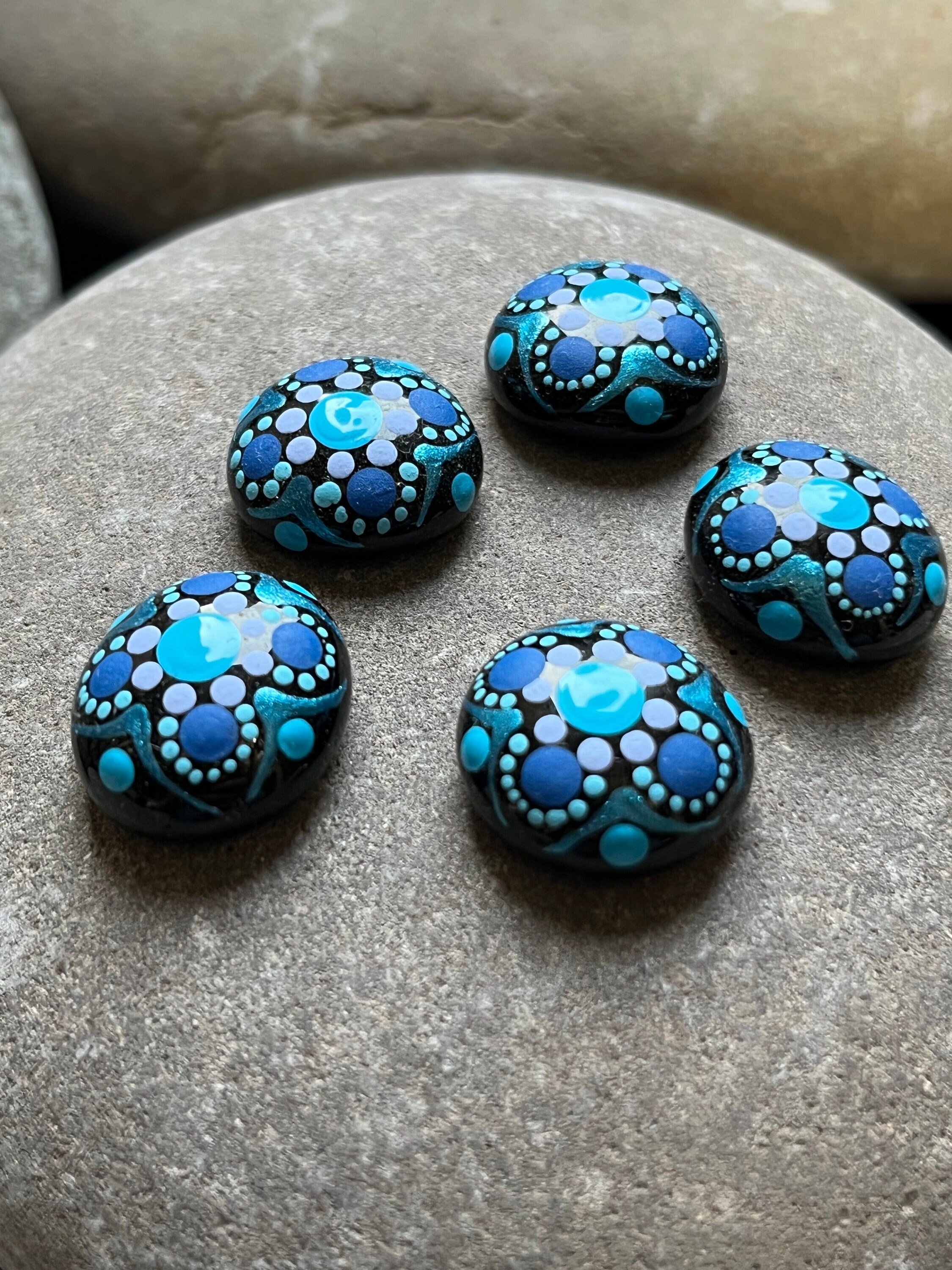 Mini Mandala Gems X 5 - Hand Painted - Painted Stones - Indoor Use ...