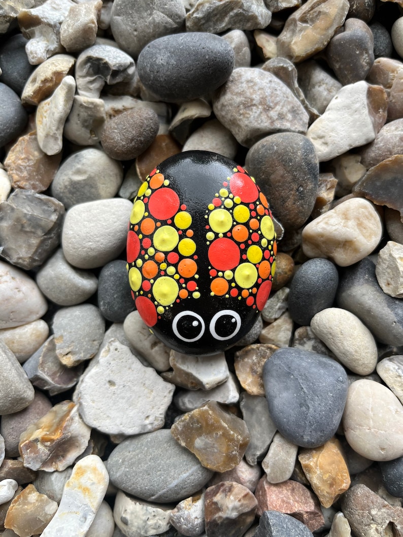 Hand Painted Ladybug Stone - Polka Dot Dot Art Garden Rock - Etsy