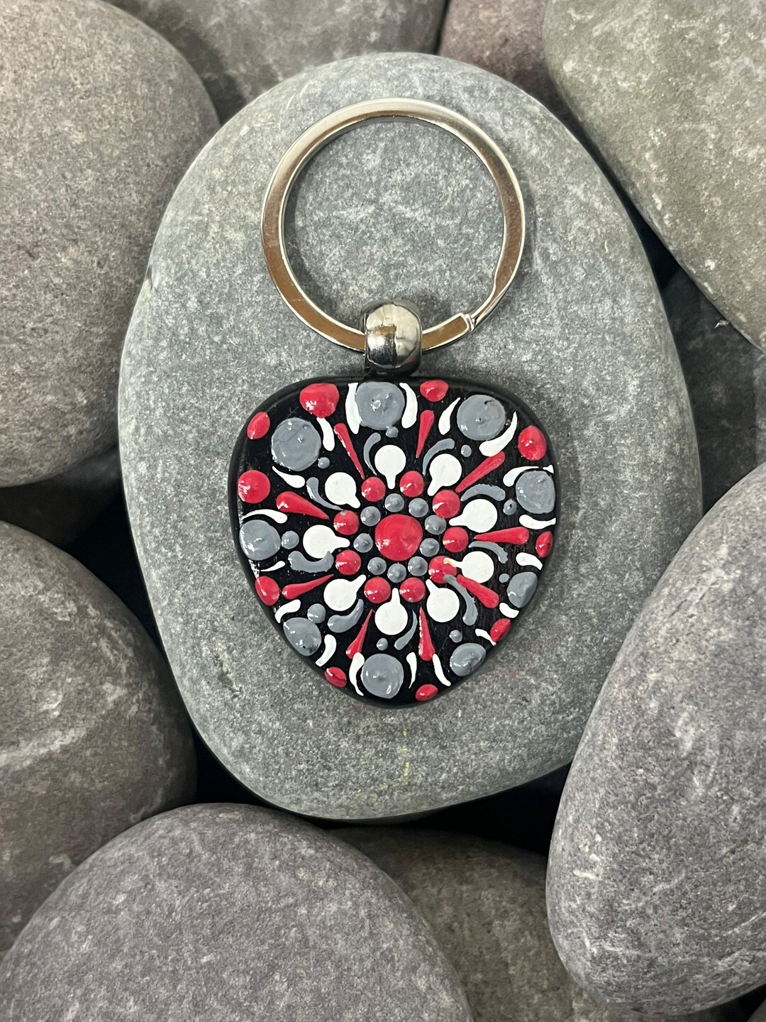 Hand Painted Mandala Keychain Wooden Keyring Hand Made Unique Painted ...