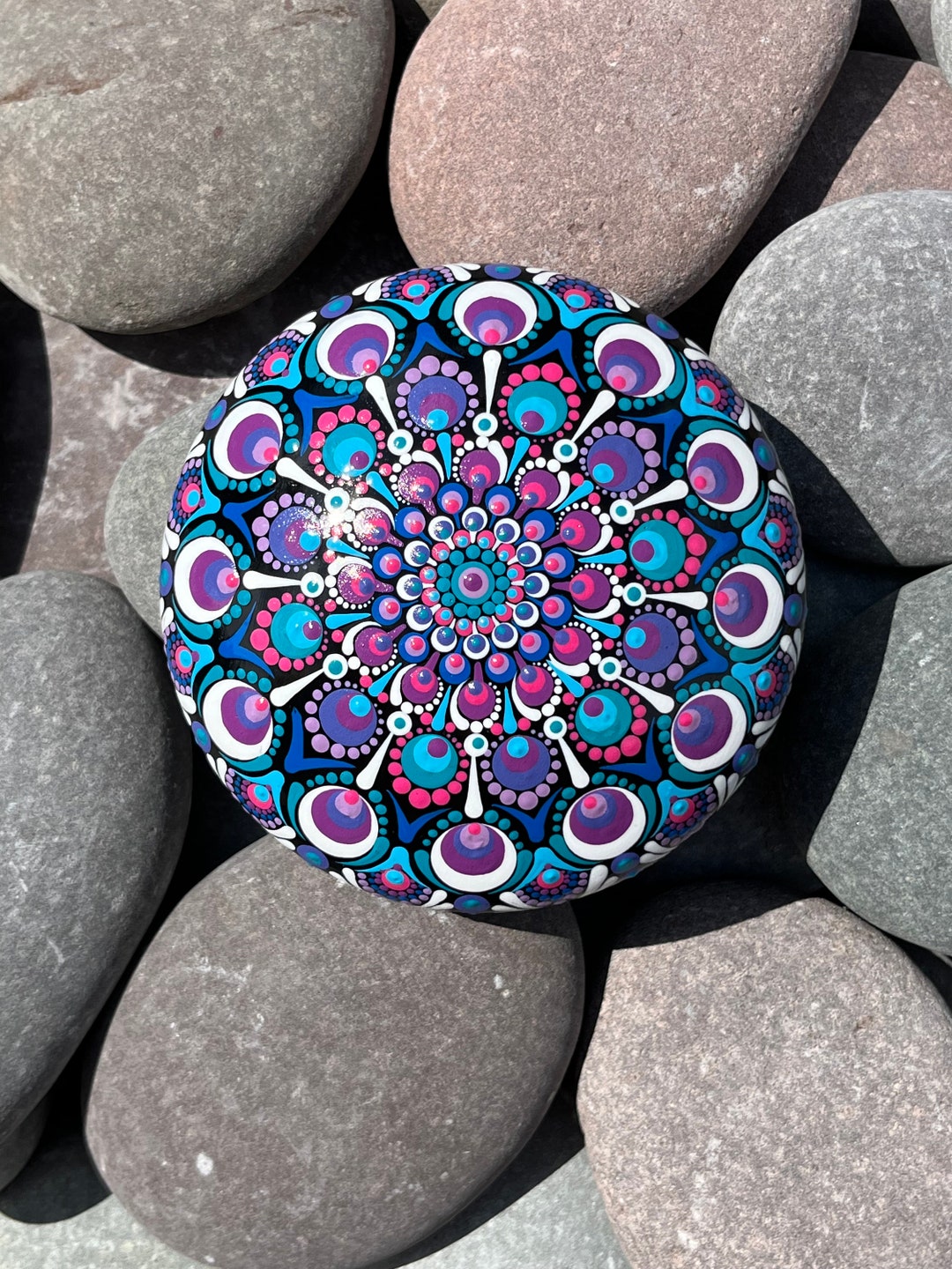 Large Hand Painted Mandala Stone Meditation Stone Hand Made Painted ...