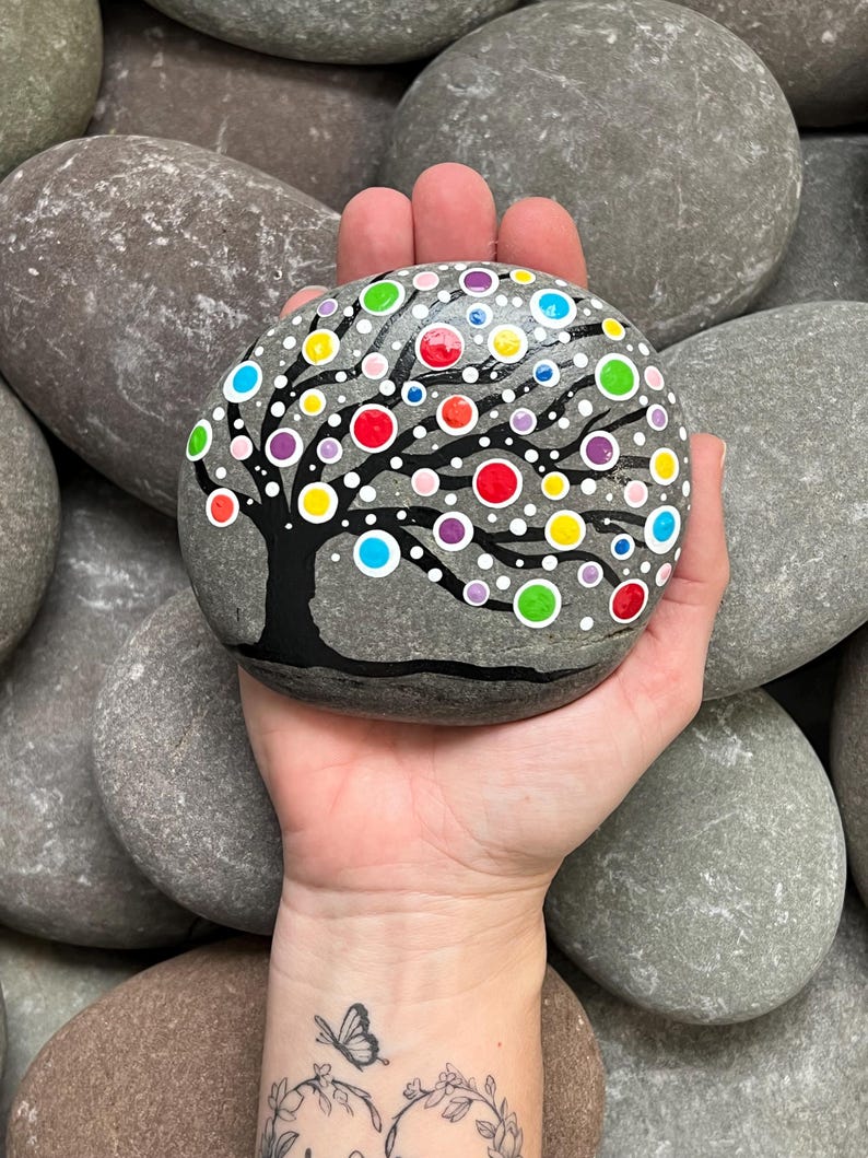 Hand Painted Tree of Life Stone Mandala Unique Painted Stones ...