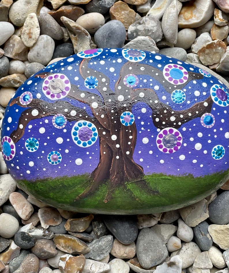 Personalised Large Hand Painted Tree of Life Stone Mandala - Etsy
