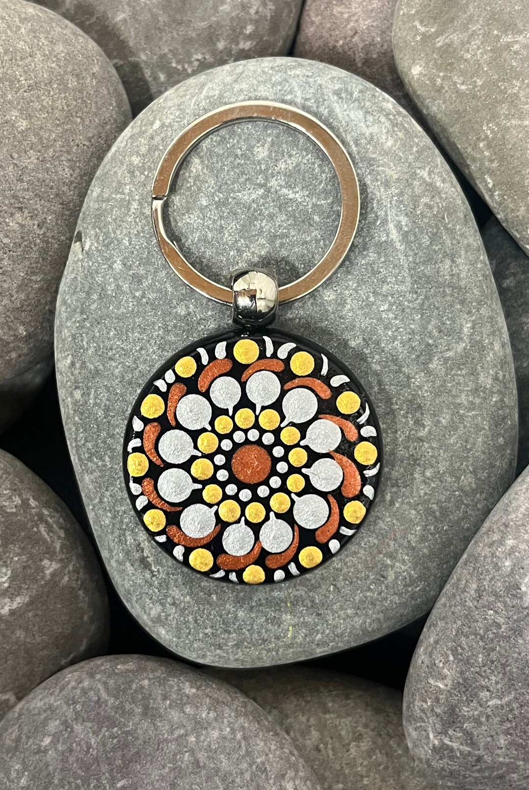 Hand Painted Mandala Keychain Wooden Keyring Hand Made - Etsy