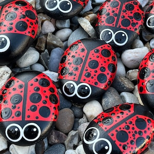 Hand Painted Dotty Ladybug Stone - Painted Stones - Ladybird - Pocket ...
