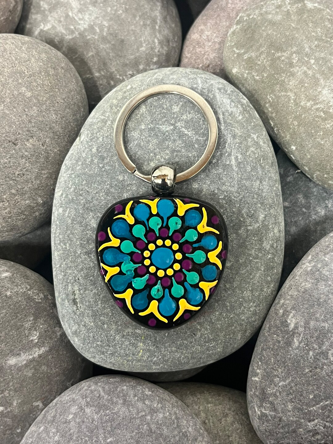 Hand Painted Mandala Keychain - Wooden Keyring - Hand Made - Unique ...