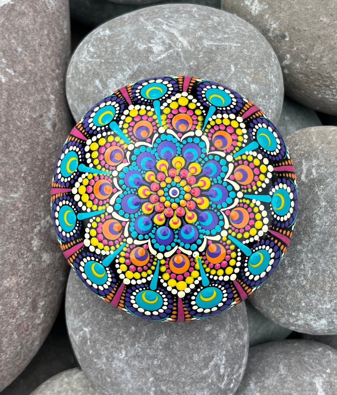 Medium Hand Painted Mandala Stone - Meditation Stone - Hand Made ...