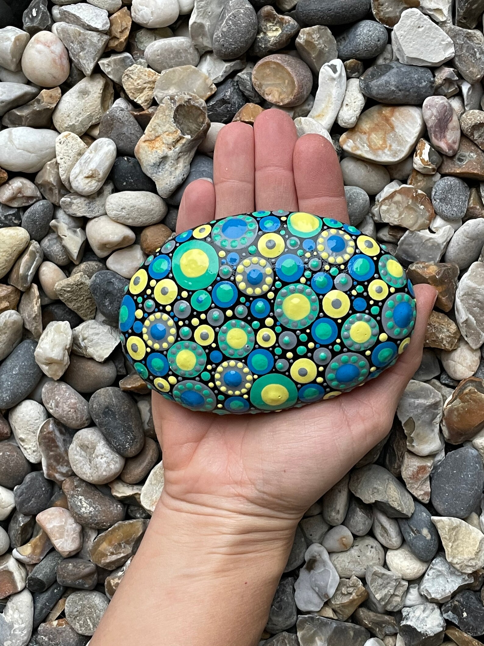 Hand Painted Polka Dot Stone Mandala Unique Painted | Etsy