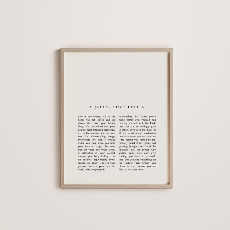 A Self Love Letter, 8x10 Minimalist Print, Wall Art, Poetry Print, Self ...