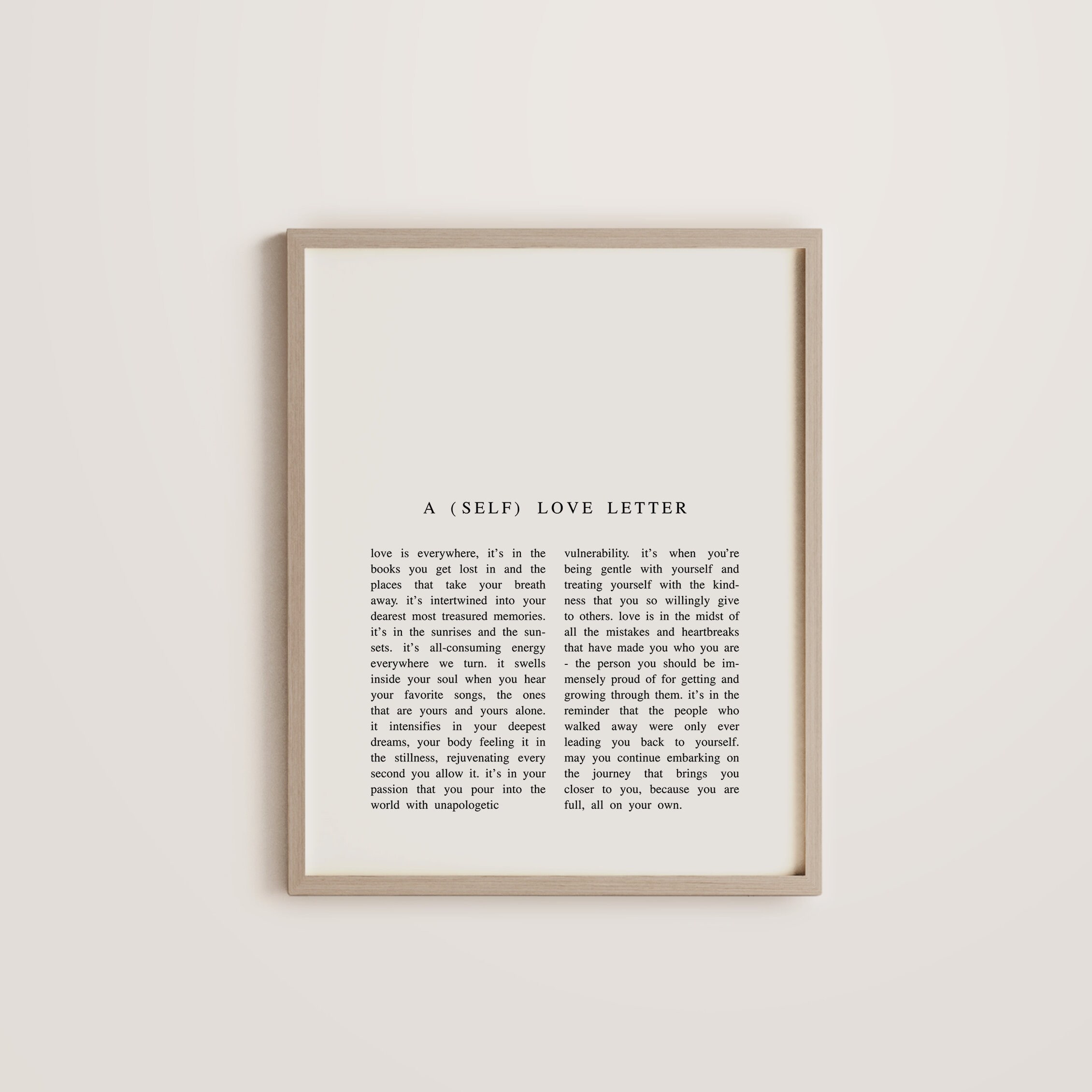 A Self Love Letter, 8x10 Minimalist Print, Wall Art, Poetry Print, Self ...