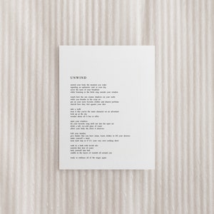 Unwind, 8x10 Minimalist Print, Wall Art, Poetry Print, Self Love Print ...