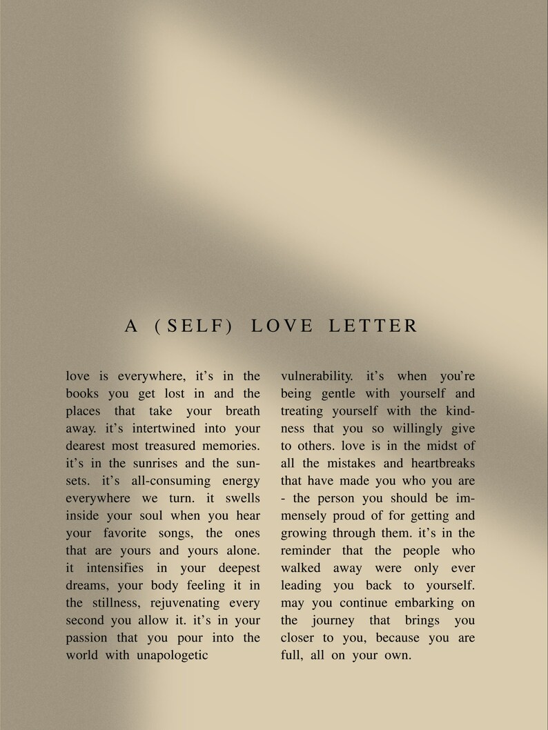 A Self Love Letter, 8x10 Minimalist Print, Wall Art, Poetry Print, Self ...