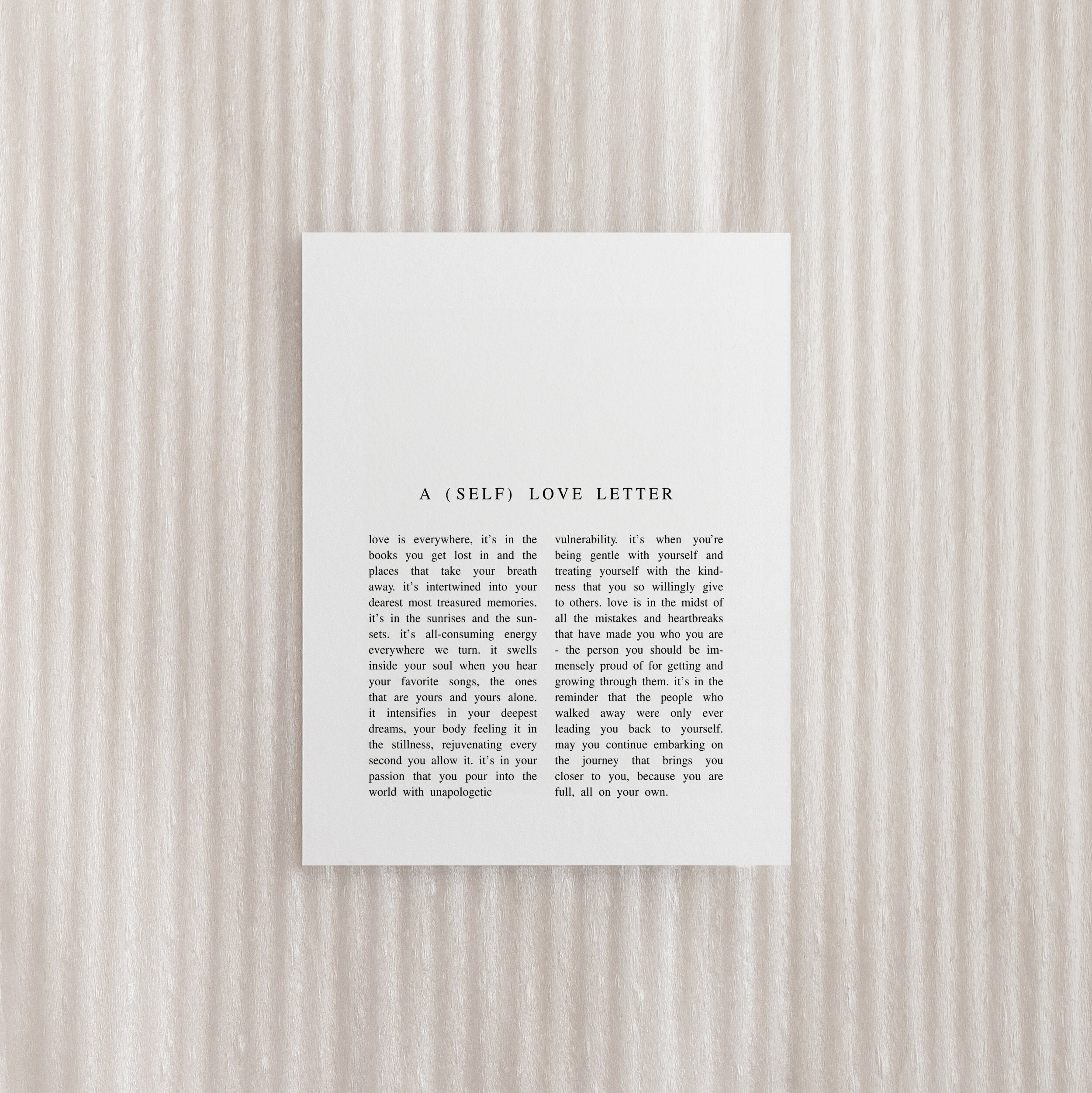 A Self Love Letter, 8x10 Minimalist Print, Wall Art, Poetry Print, Self ...