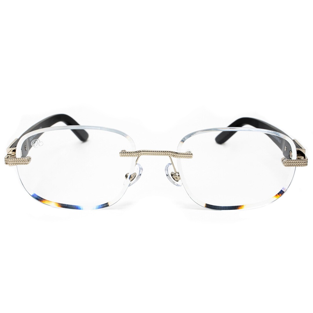 Rimless Fashion Glasses | Silver Metal, Round Lens, Spring Hinge ...