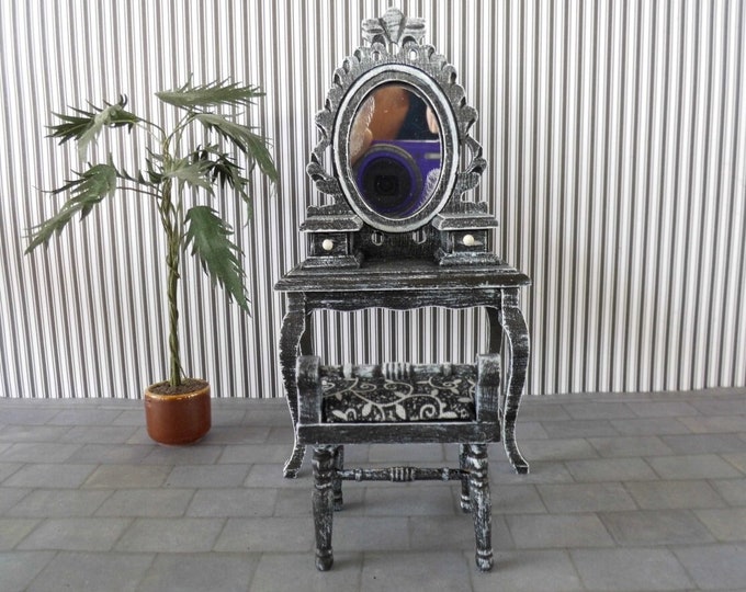 Gothic Black Vanity Table With Mirror and Stool Haunted Halloween Witch ...