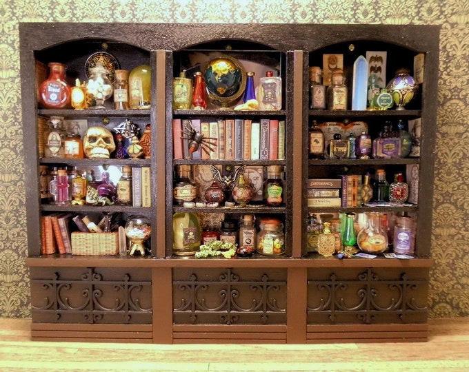 Triple Bookcase Lighted Display Potions Books Apothecary Dollhouse ...