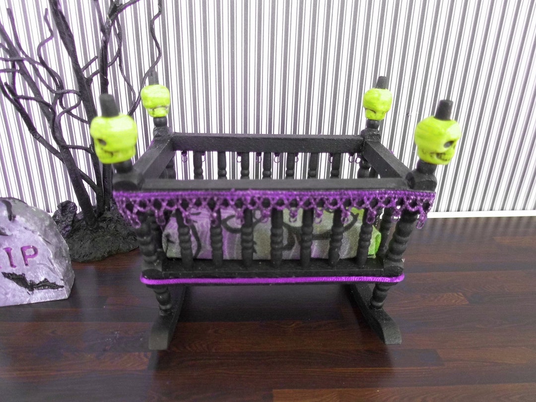Miniature Gothic Skull Crib Cradle Acid Green Black & Purple Halloween ...