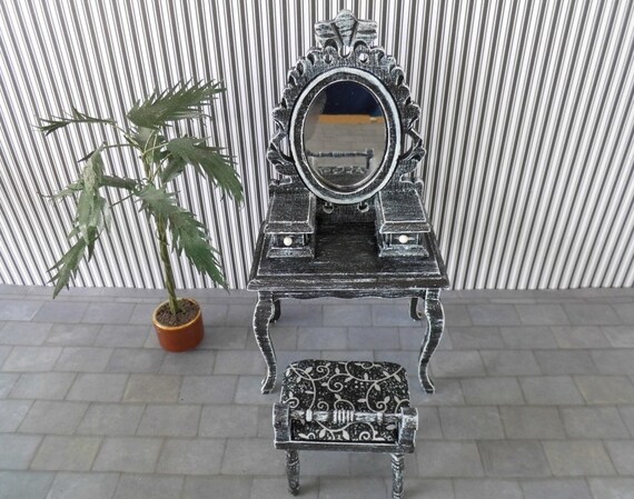 Gothic Black Vanity Table With Mirror and Stool Haunted | Etsy