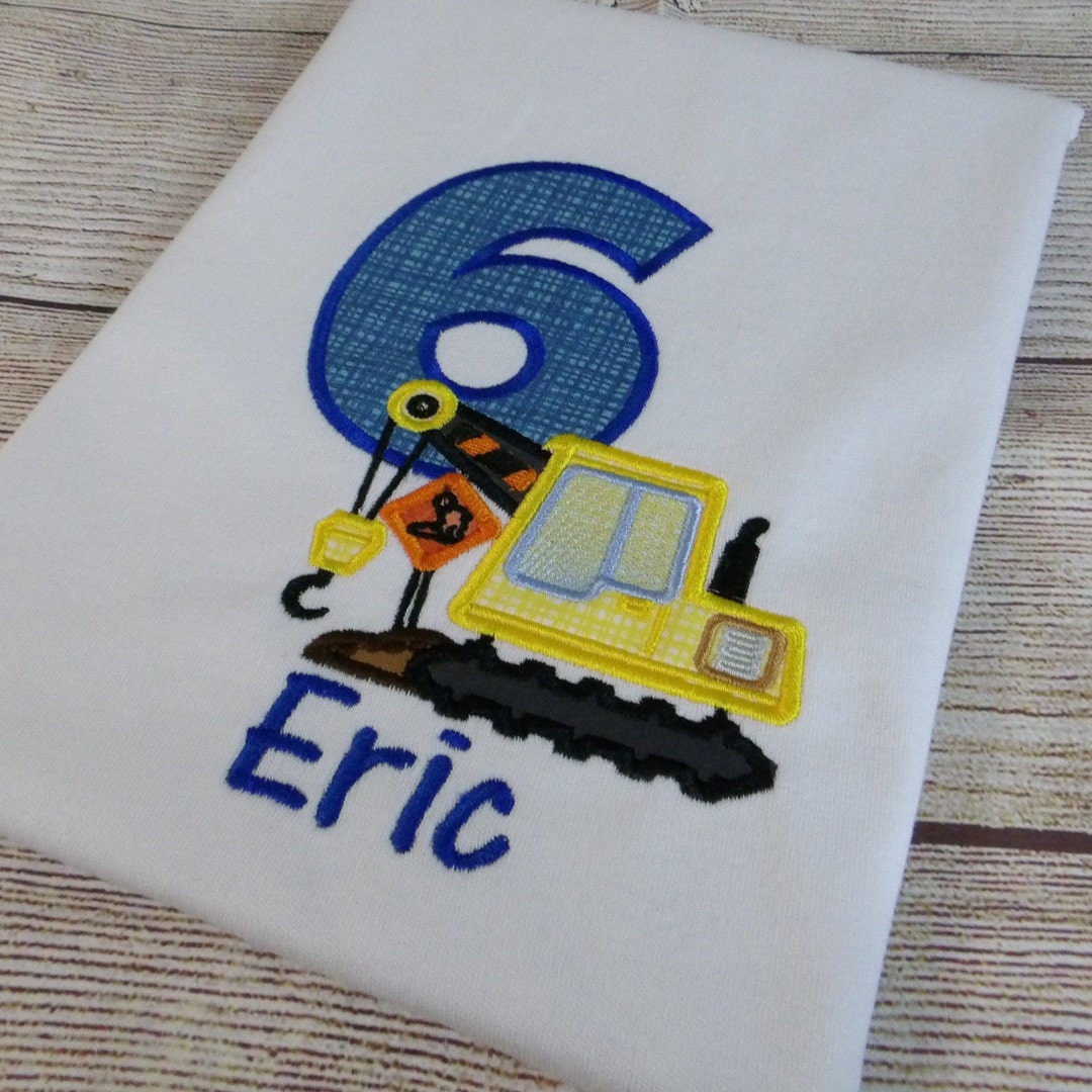 Personalized Embroidered Crane Birthday Shirt - Construction Theme - Etsy