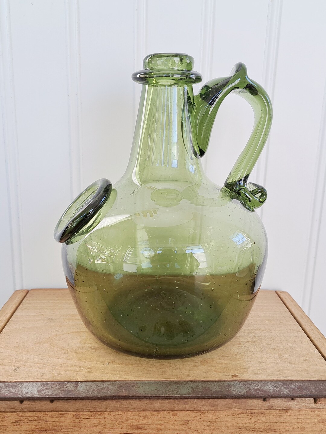 Vintage Jamestown Hand Blown Green Glass Wine Jug Unicorn Seal - Etsy