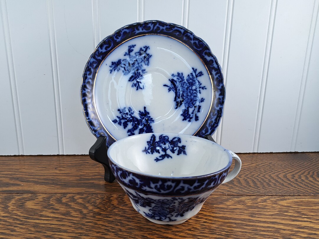 Antique England Flow Blue Tea Cup and Saucer Touraine - Etsy