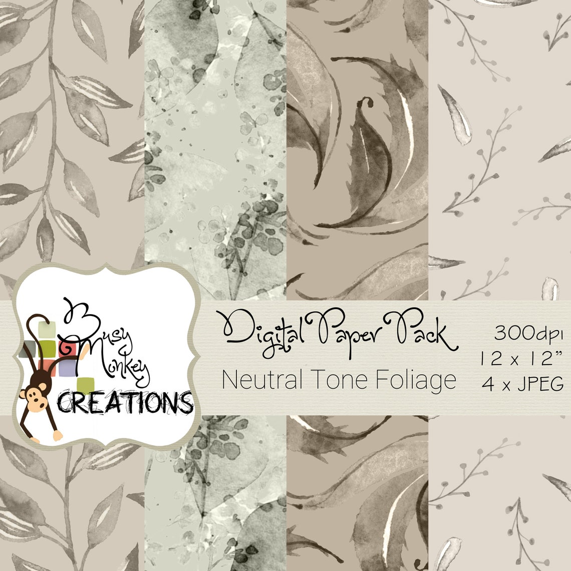 Neutral Foliage Digital Paper Design Digital Scrapbooking | Etsy