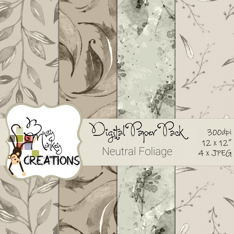 Neutral Foliage Digital Paper Design Digital Scrapbooking - Etsy