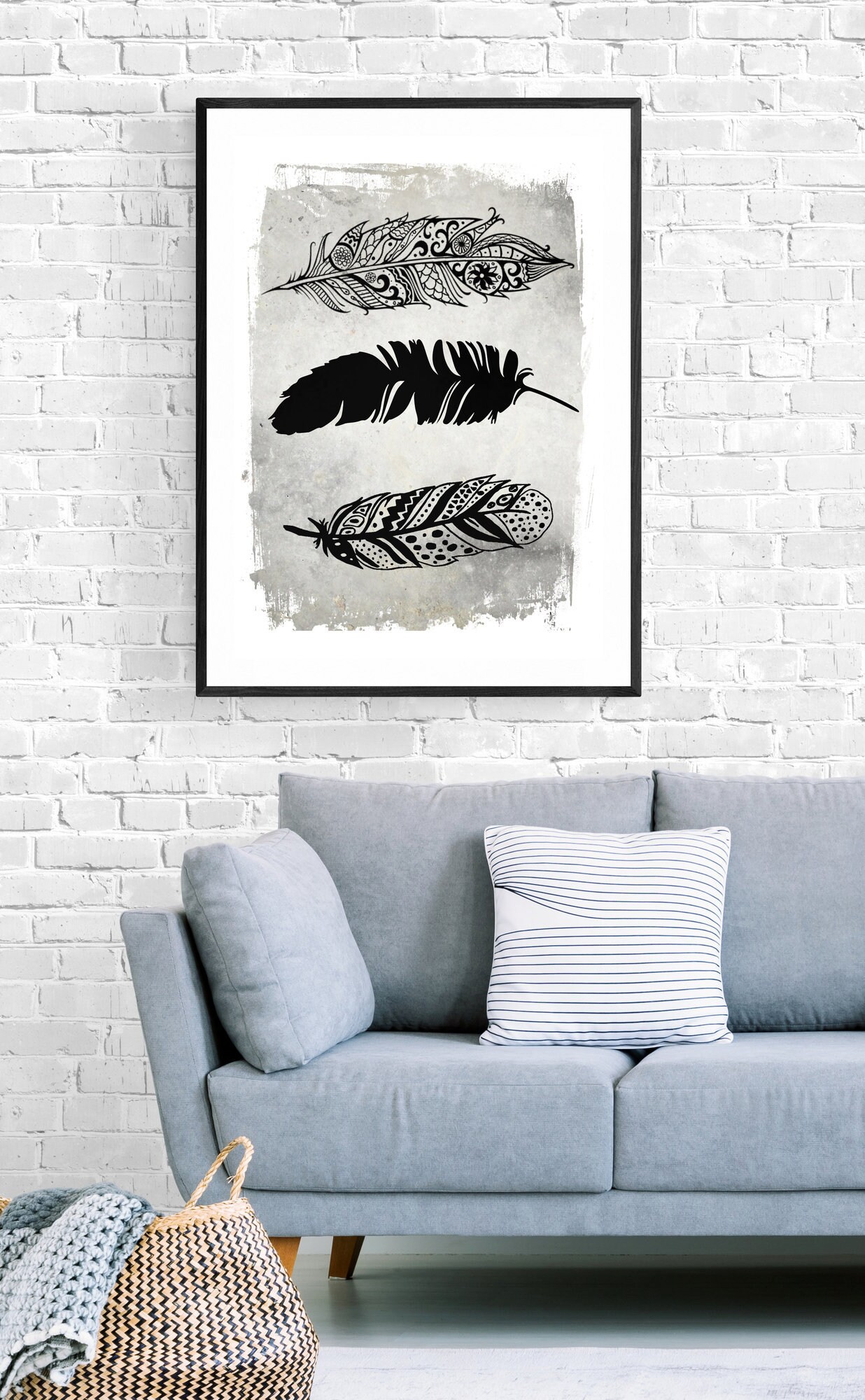 Feather Boho Pattern Art Print, Feather Boho Print, Patterned Feather ...