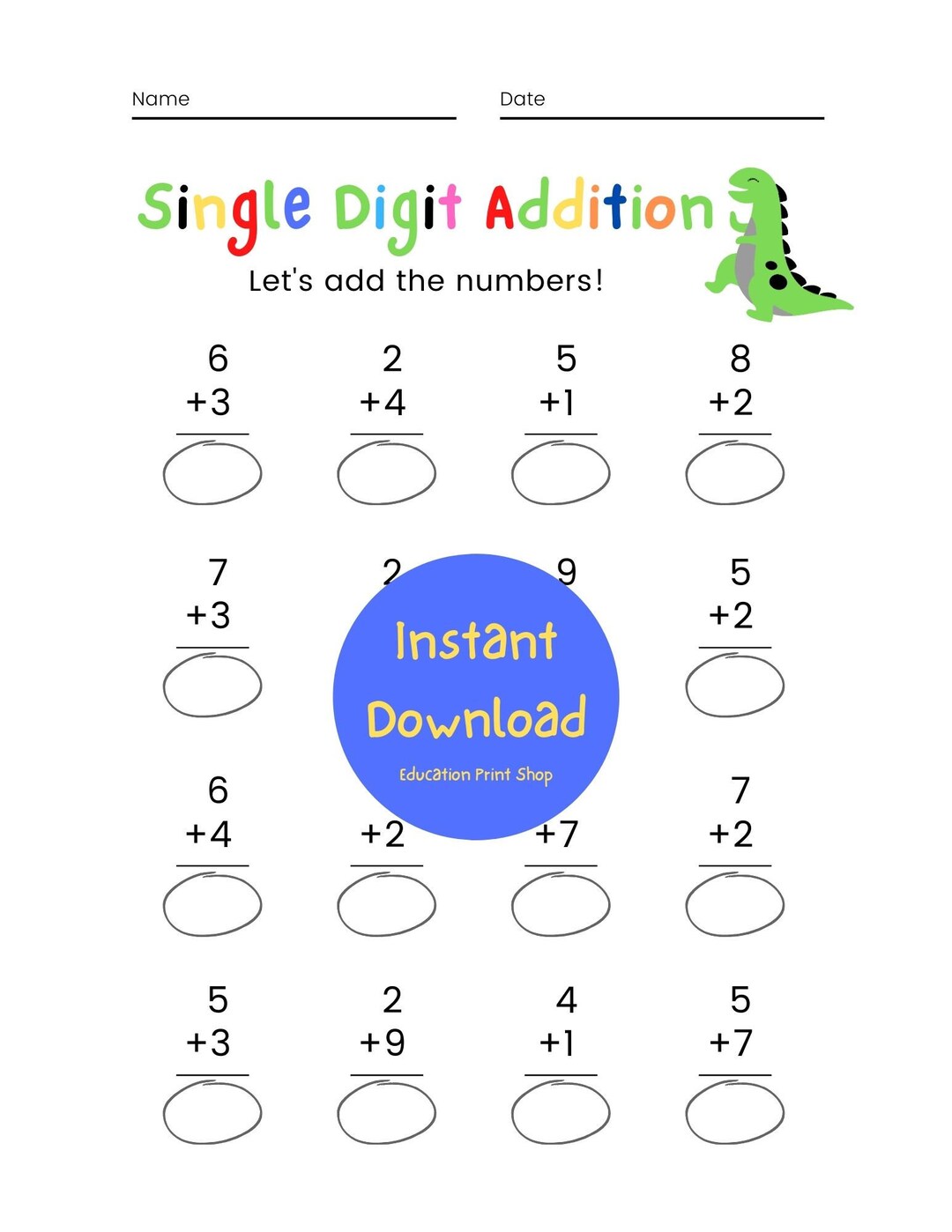 Educational Single Digit Addition Math Worksheet 1st Grade 2nd Grade ...