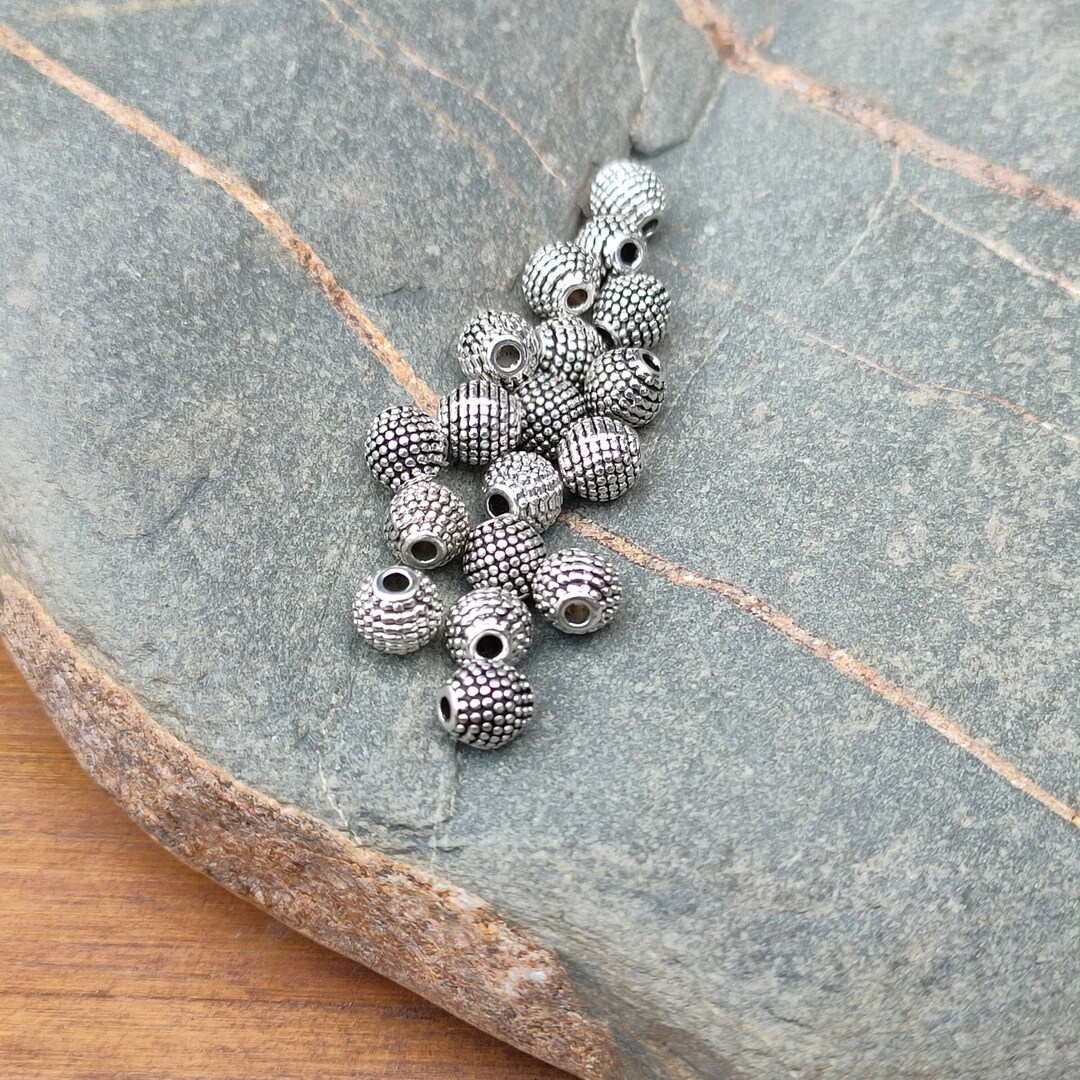10 Silver Barrel Shape Dotted Pattern Spacer Beads. - Etsy