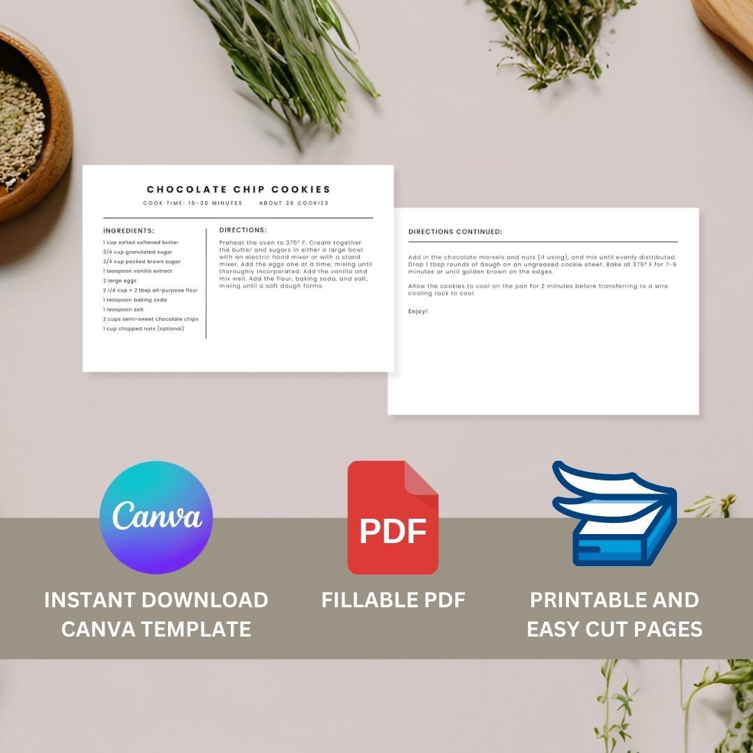 SIMPLE Recipe Card Template | Simple Recipe Card | CANVA Template ...