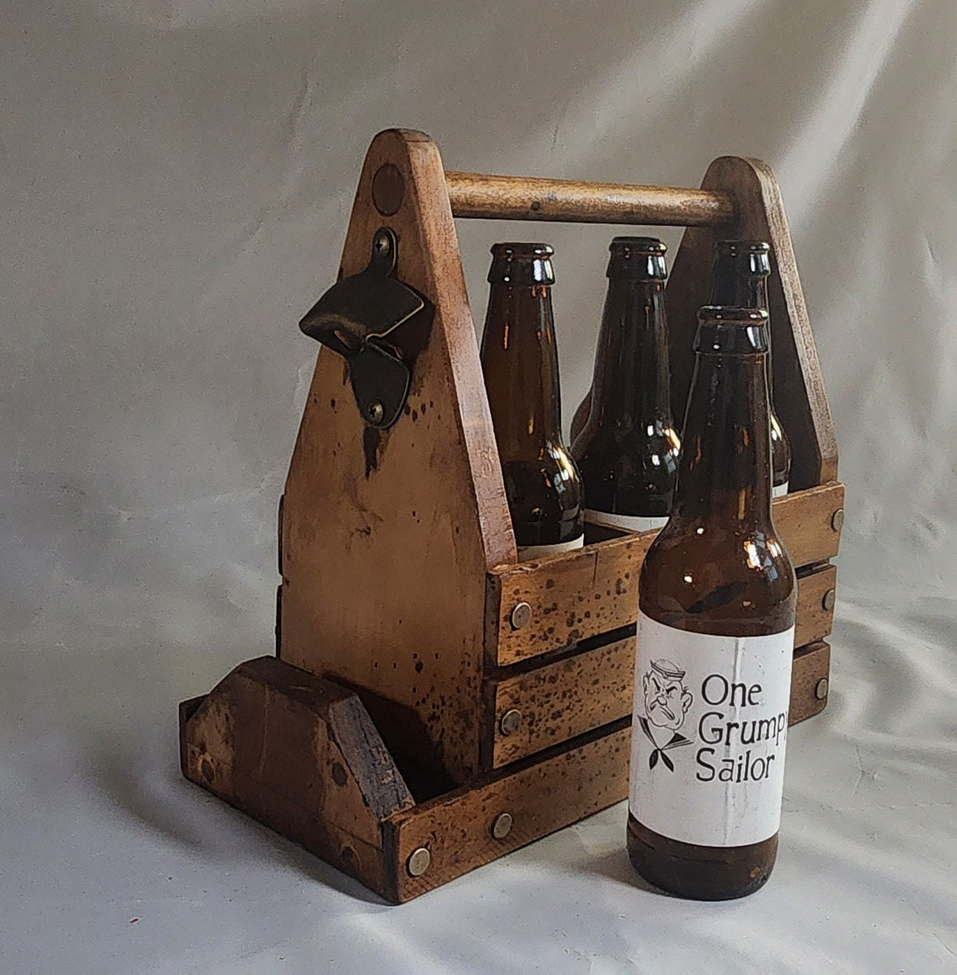 Handcrafted Wooden Beer Caddy: Rustic Craft Beer Tote With Bottle ...