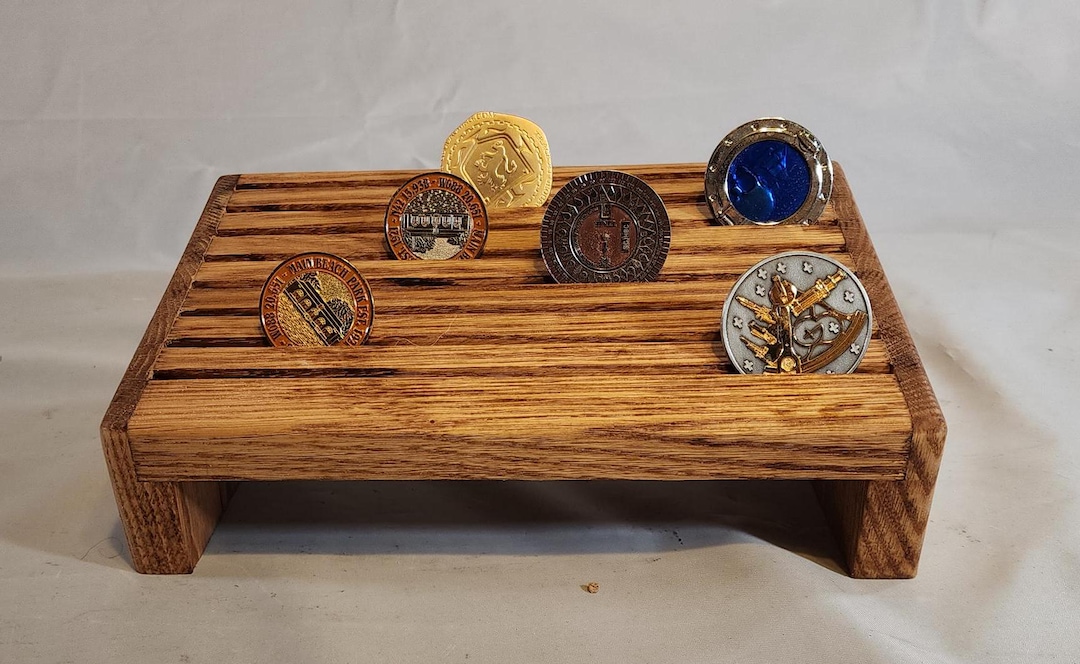 Challenge Coin Rack| Geo Coin Holder | Hand-crafted | Oak | Display ...