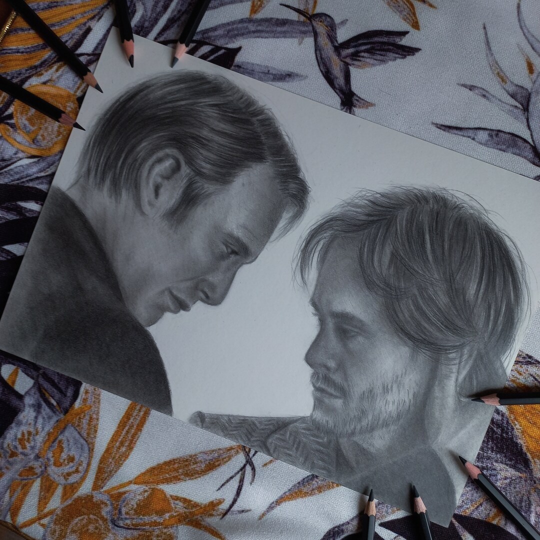 Hannibal Lecter Will Graham Original Portrait Drawing Pencil Fanart ...