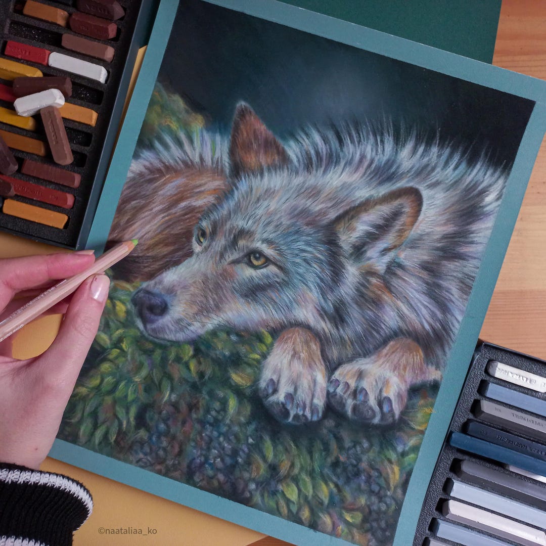 Wolf Original Portrait Drawing Pastel Pencil Animal Art - Etsy