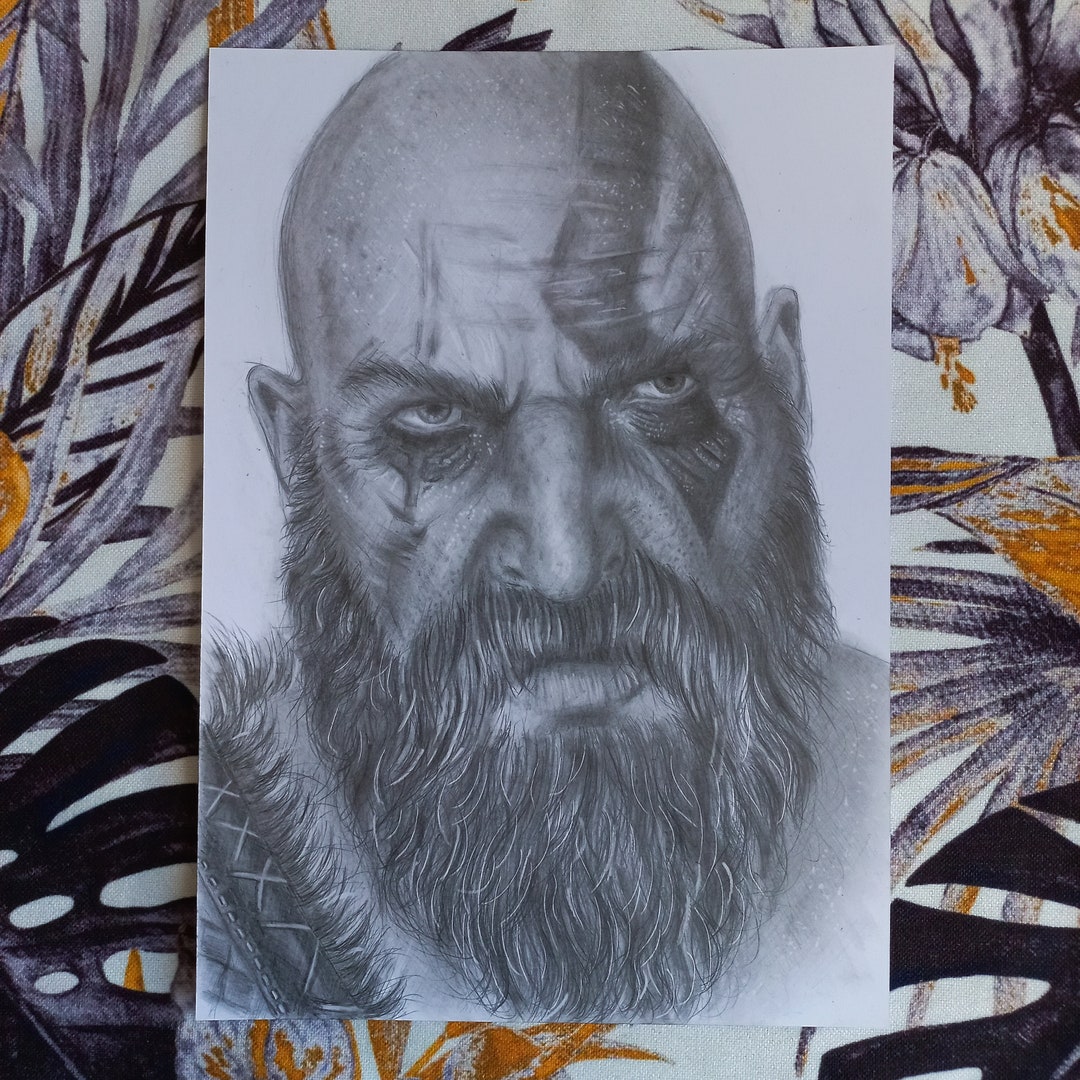 Kratos God of War Original Portrait Drawing Pencil Fanart Ragnarök ...