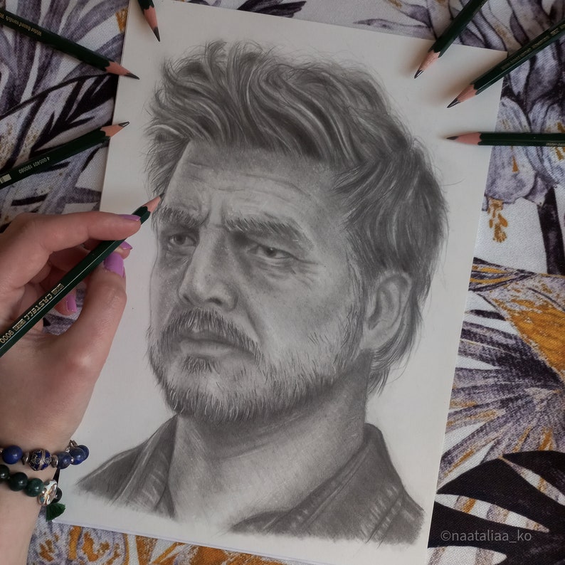 Pedro Pascal Joel Miller the Last of Us Original Portrait Drawing ...