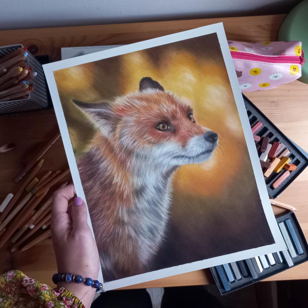 Fox Original Portrait Drawing Pastel Pencil Animal Art - Etsy